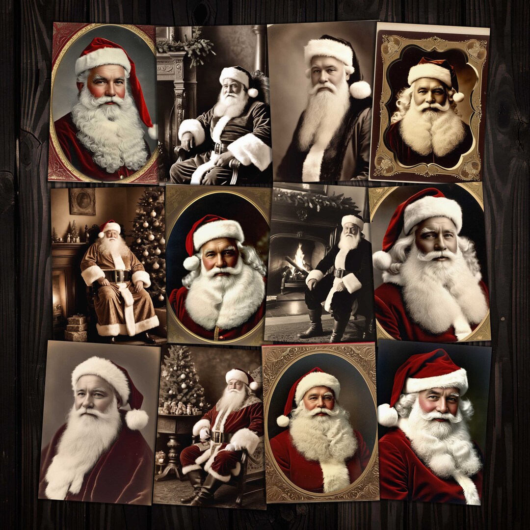 Santa Claus Printable Father Christmas ATC Cards Vintage Photos Collage ...