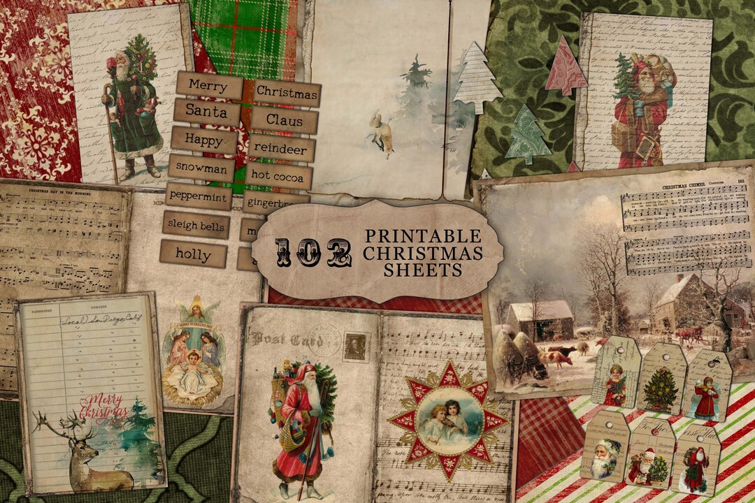 102 Sheets Digital Christmas Bundle for Printable Ephemera, Junk ...