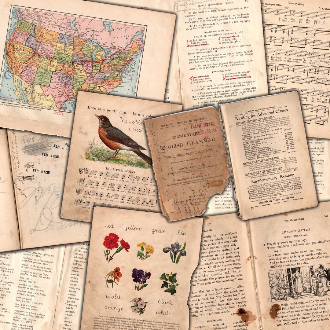Antique School Books Scanned Ephemera Bundle Printable Digital Download ...