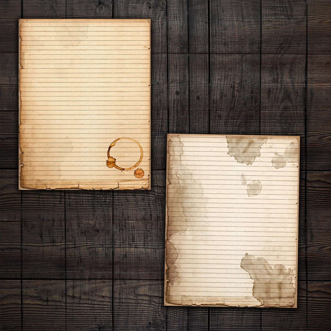 Grunge Coffee Stained Lined Notebook Pages, Printable Papers for Junk ...