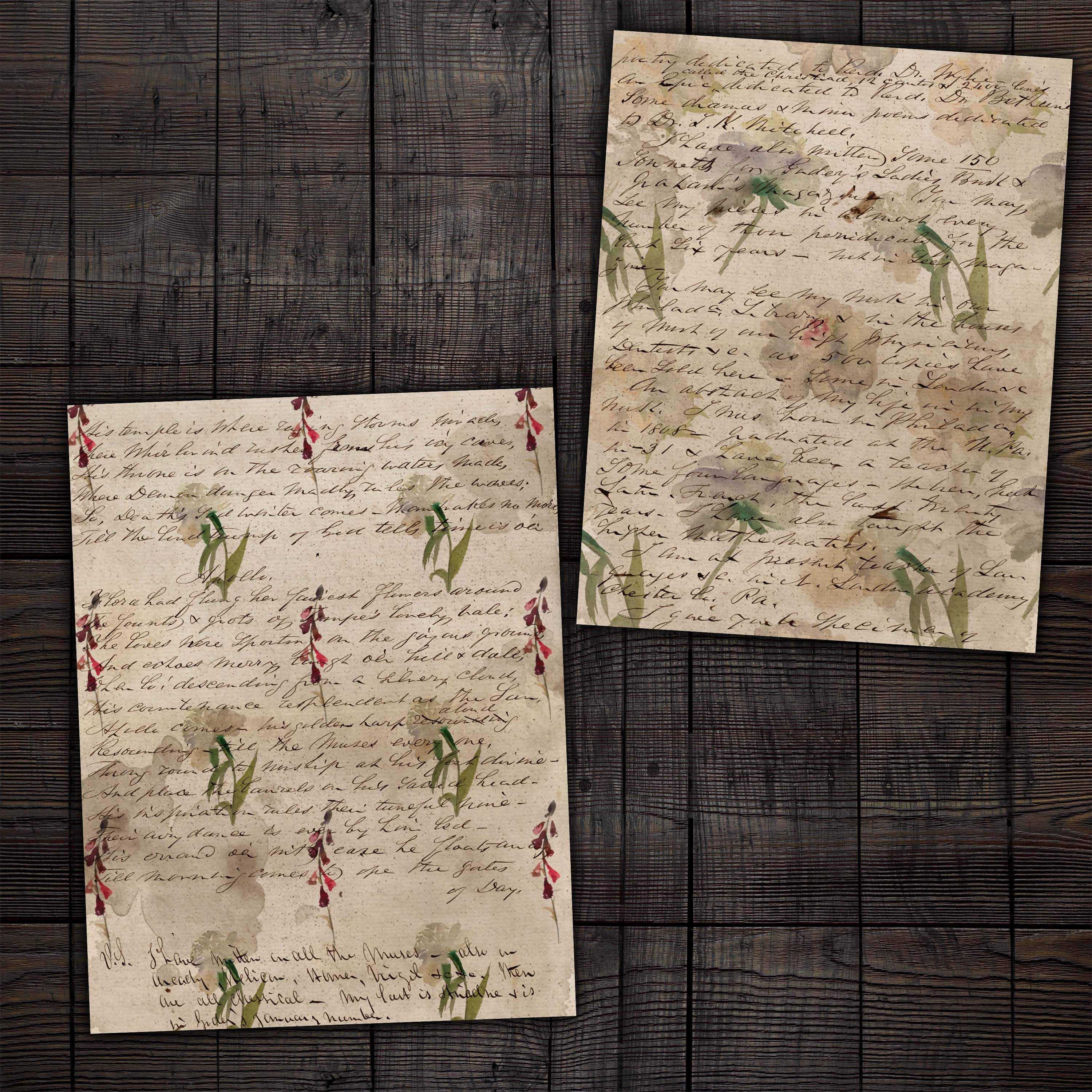 Old Handwriting and Watercolor Floral Printable Papers - Etsy