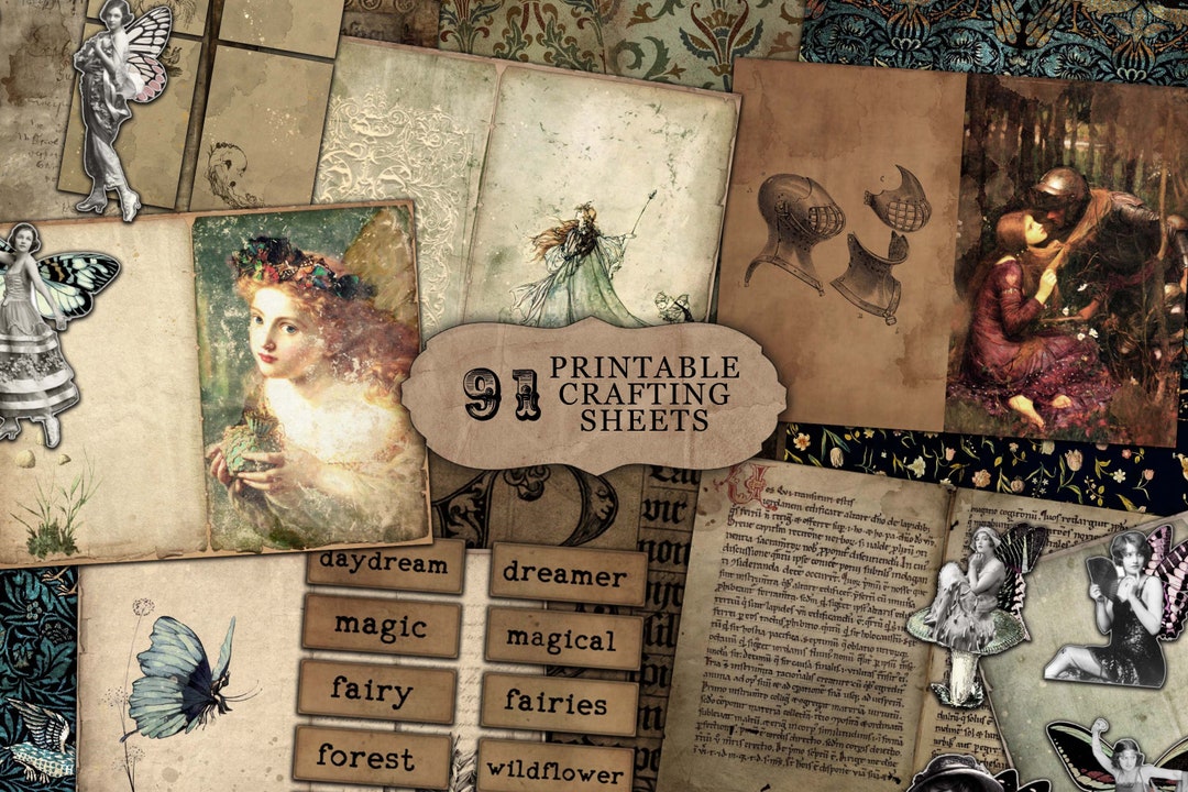 91 Sheets Digital Fairy Tale Bundle for Printable Ephemera, Junk ...