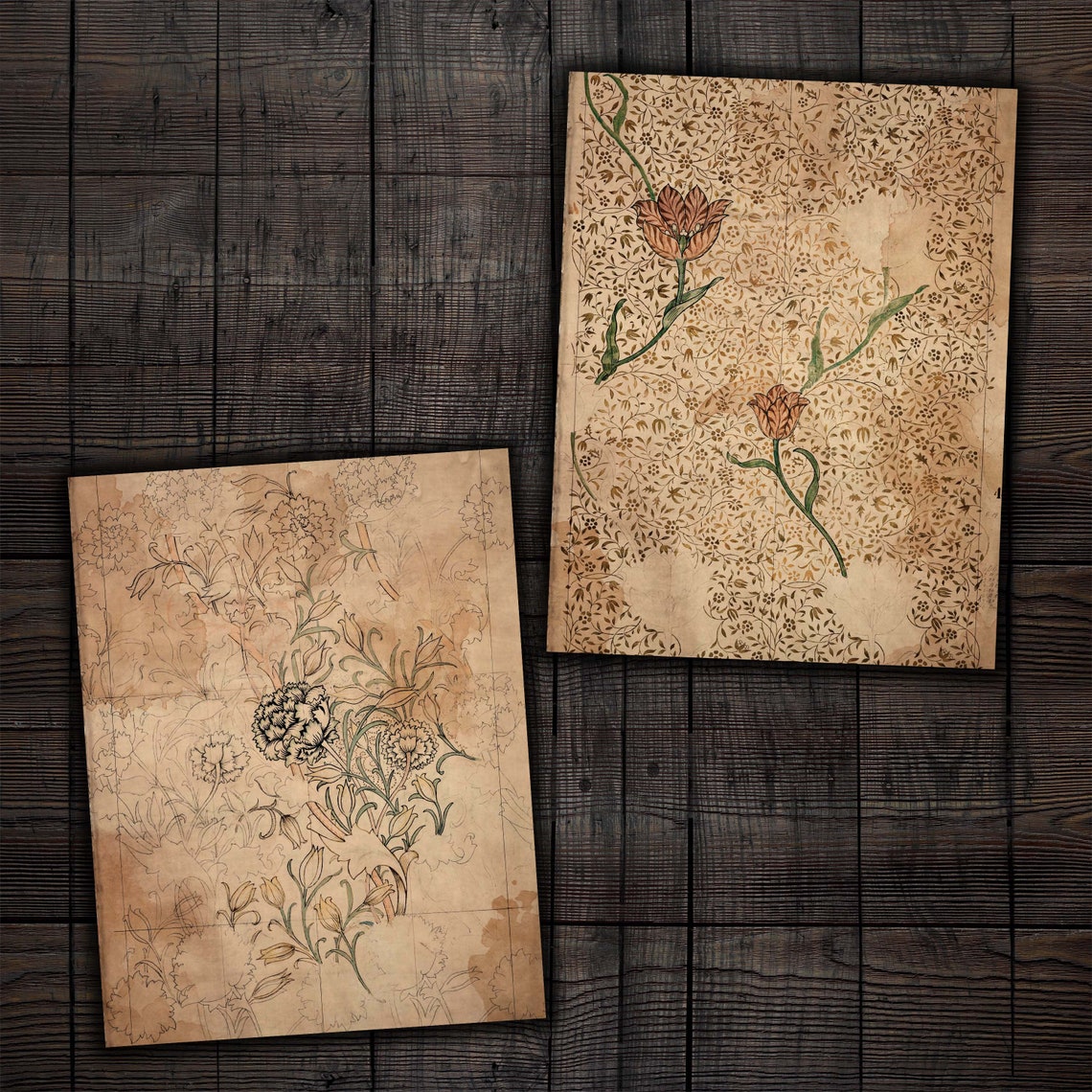 Digital Vintage Floral Pattern Paper, Printable Papers for Junk ...