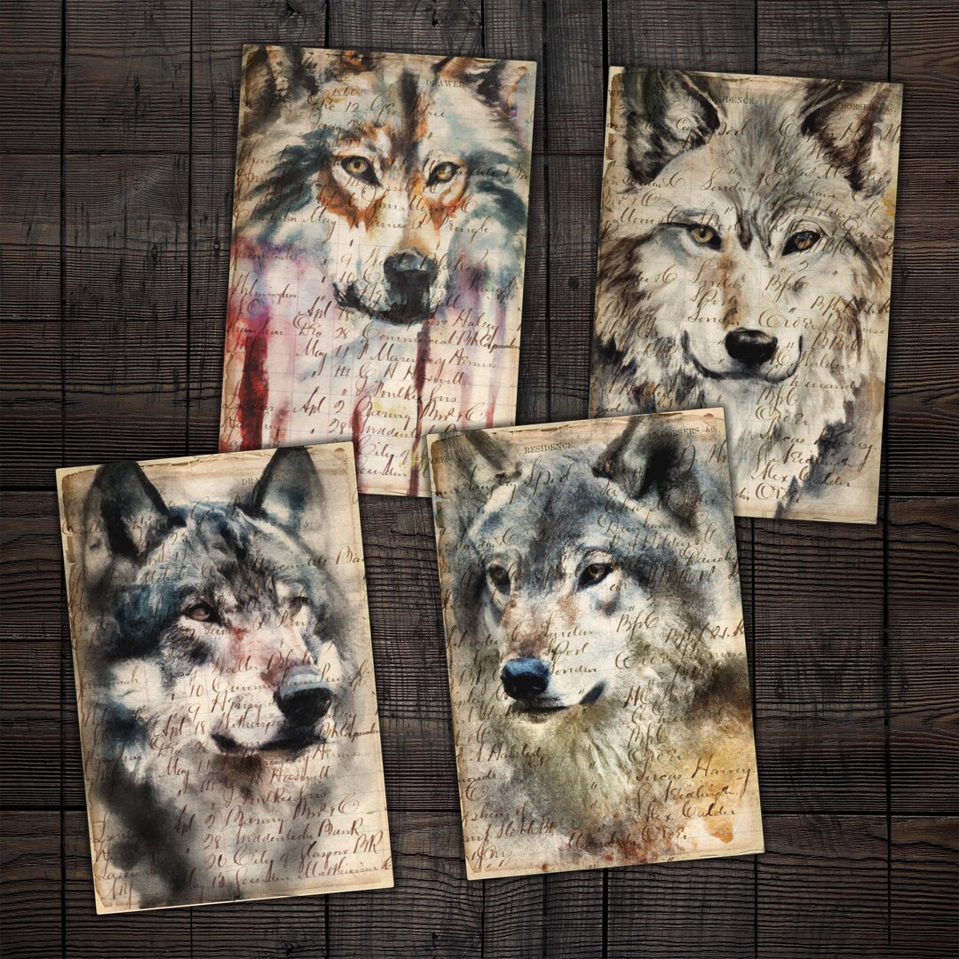 Wolves Digital 6x4 Pages, Wolf Ledger Ephemera for Junk Journals, Art ...