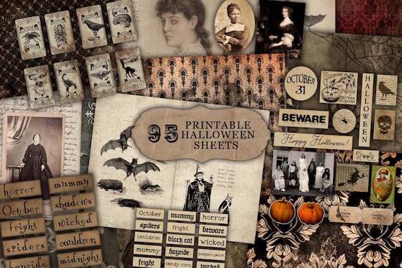 95 Sheets Digital Halloween Bundle for Printable Ephemera - Etsy