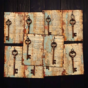 Rusty Keys Printable Grunge Double Pages for Junk Journals, Mixed Media ...
