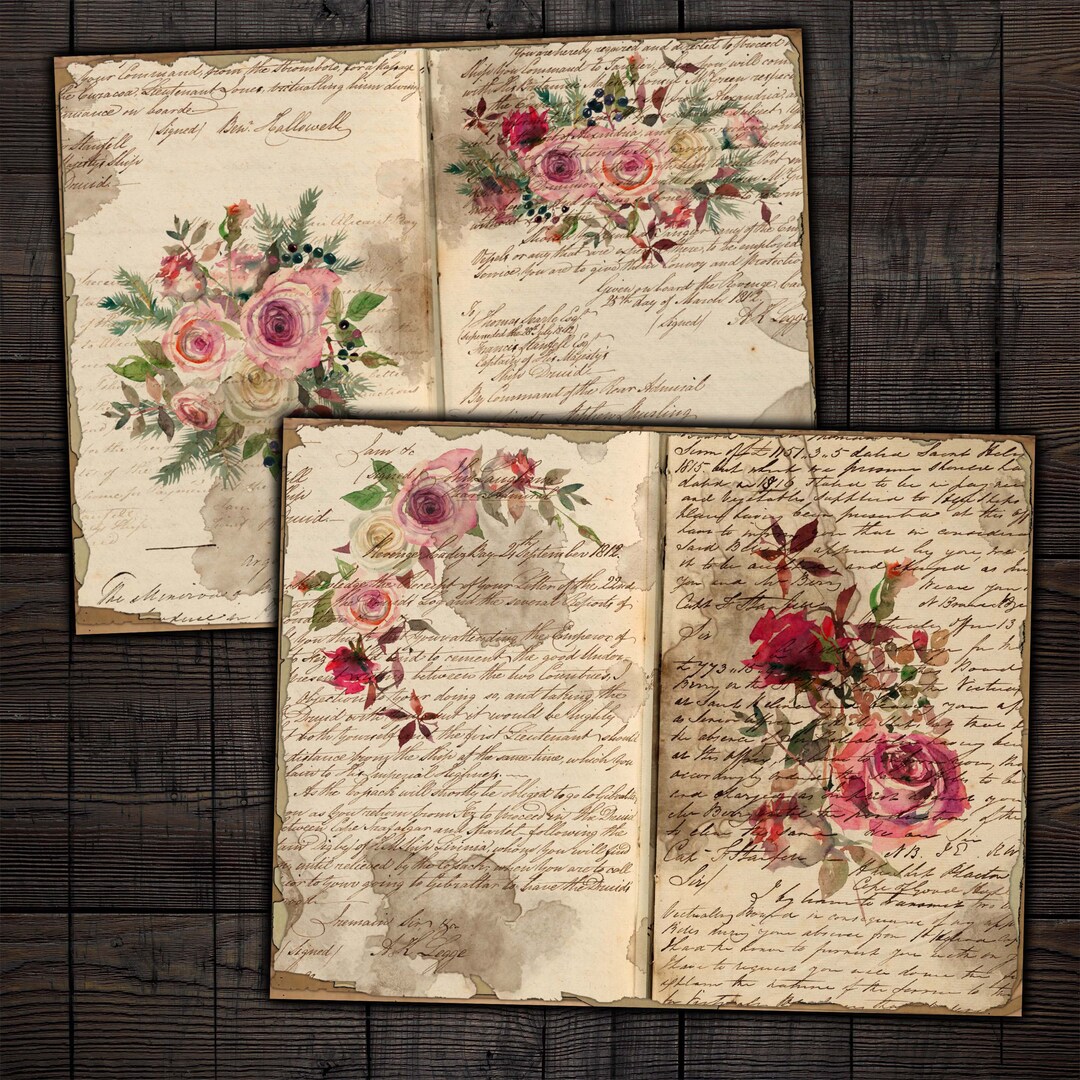 Junk Journal Printable Watercolor Floral Pages, Shabby Handwriting ...