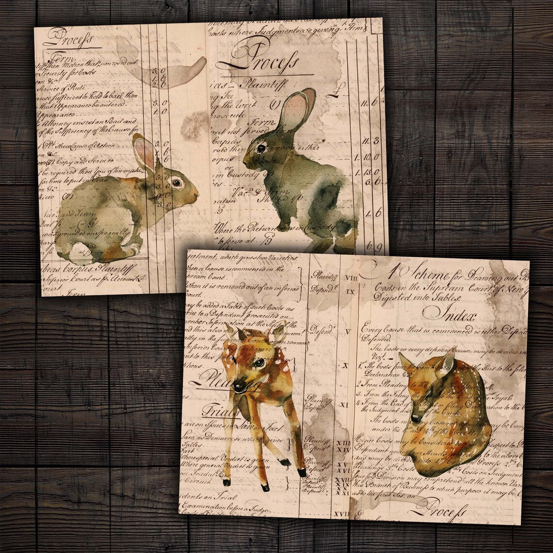 Junk Journal Woodland Animal Pages, Watercolor Baby Deer and Rabbits ...