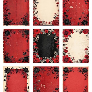 Red Black Floral Printable Papers for Junk Journals, Mixed Media ...