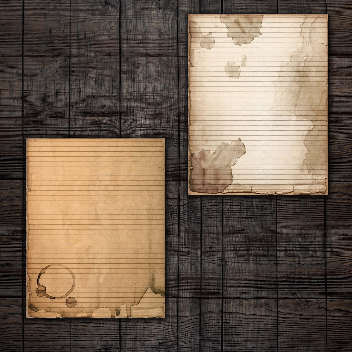 Grunge Coffee Stained Lined Notebook Pages, Printable Papers for Junk ...