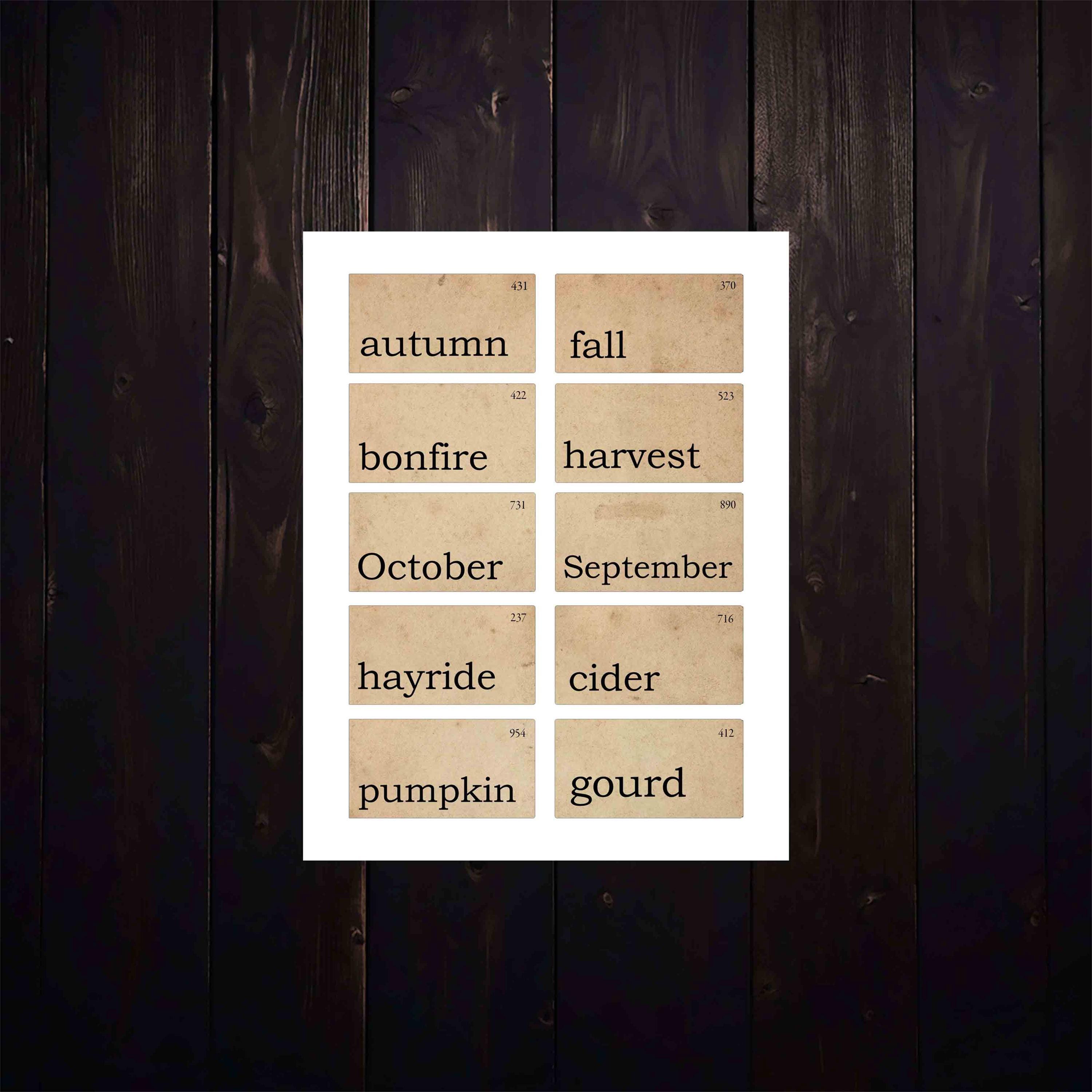 Autumn Words Flashcards: Printable Fall Scrapbook Cards (digital ...