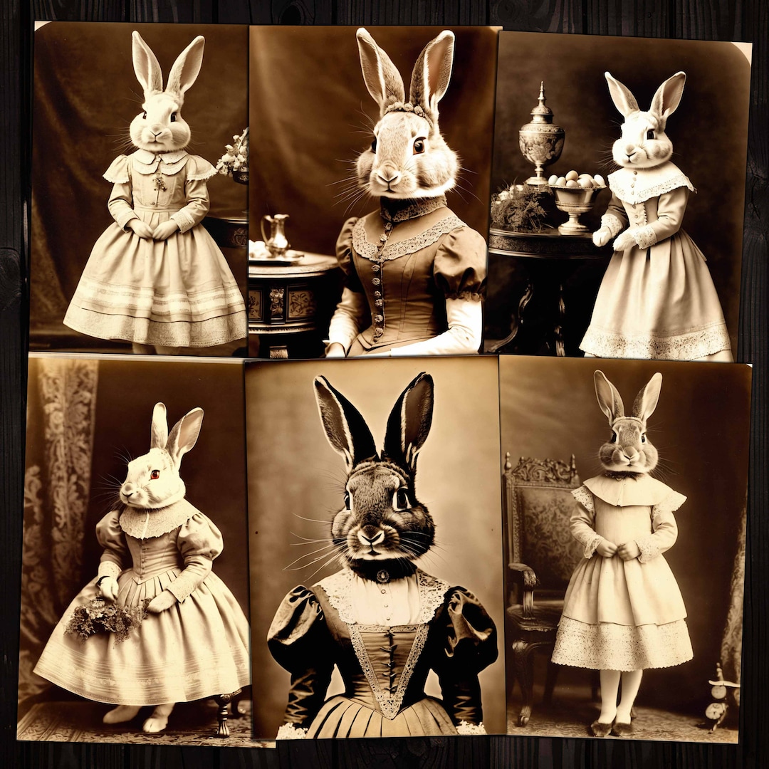 Antique Bunny Rabbit Girls Photographs Victorian Era Easter Ephemera ...