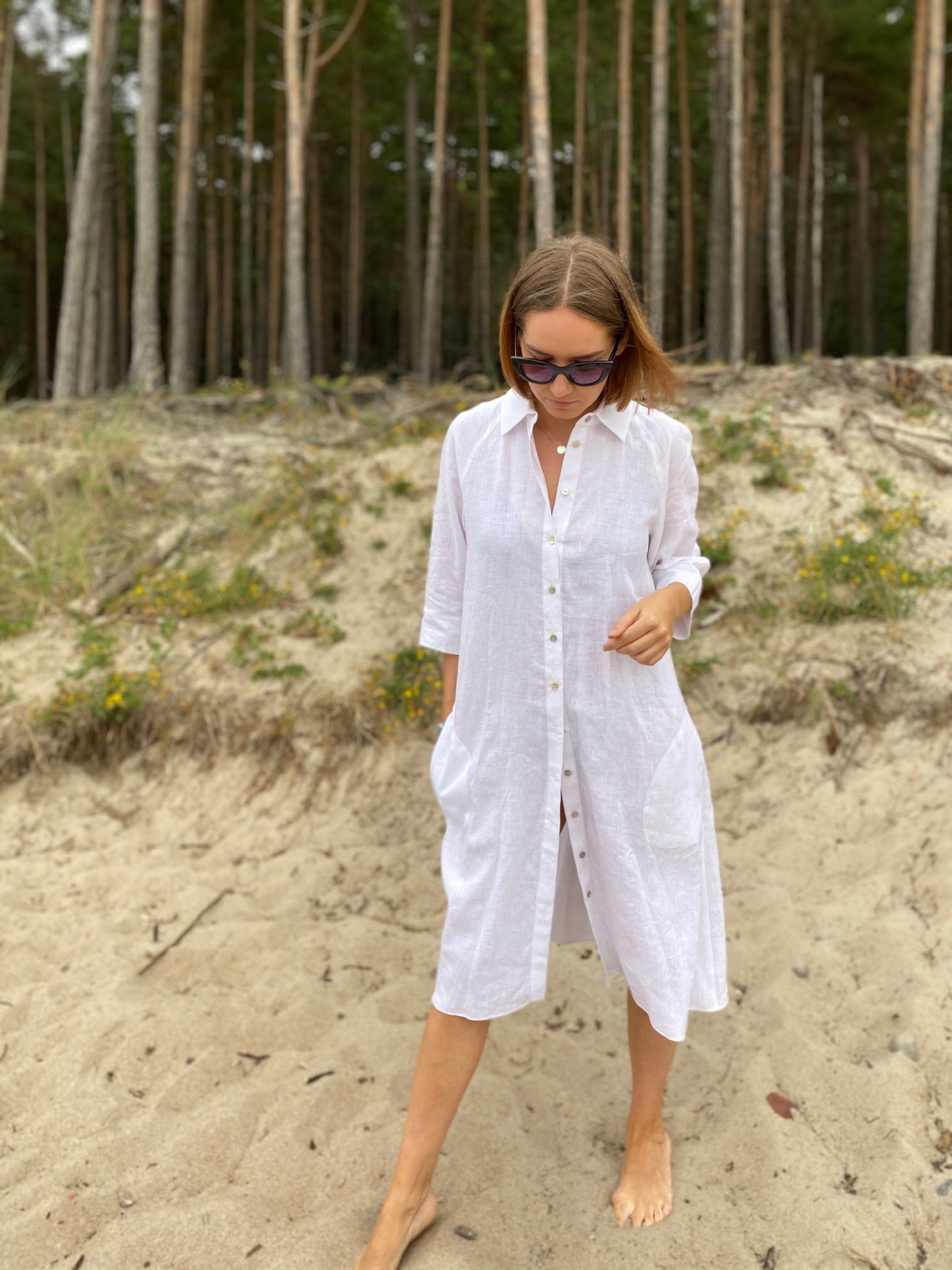 Linen Shirt Dress White Linen Dress Summer Linen Dress - Etsy