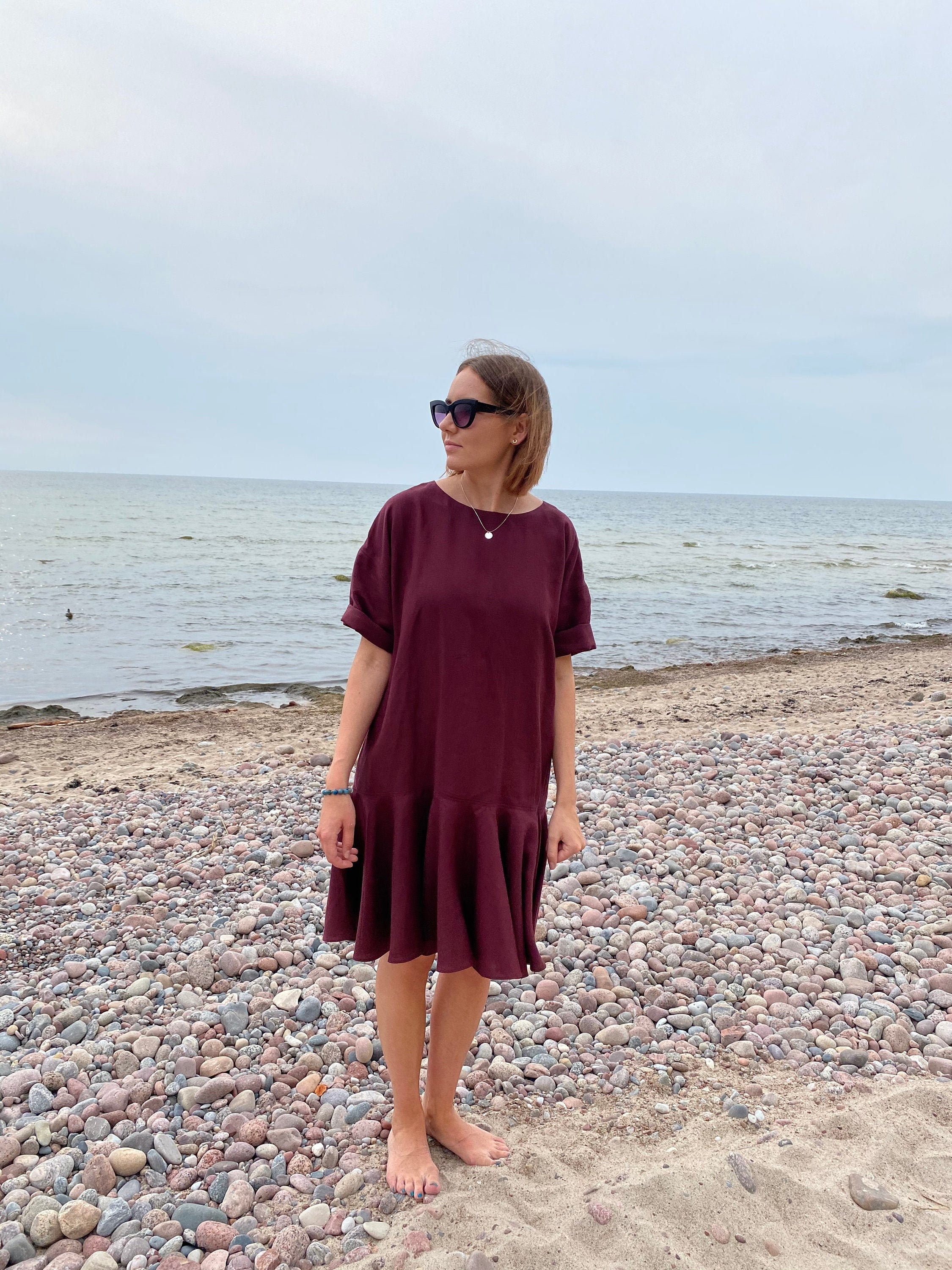 Boxy Linen Dress With Pockets, Oversized Loose Vacation Dress, Plus ...
