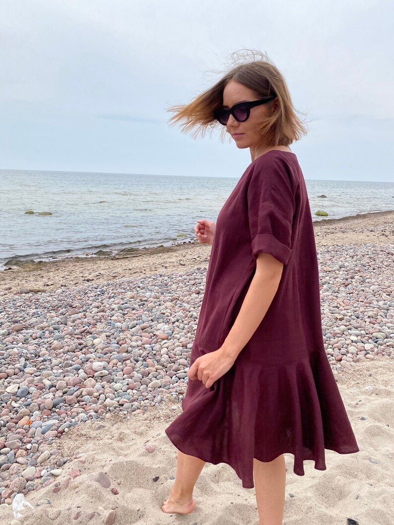 Boxy Linen Dress With Pockets, Oversized Loose Vacation Dress, Plus ...