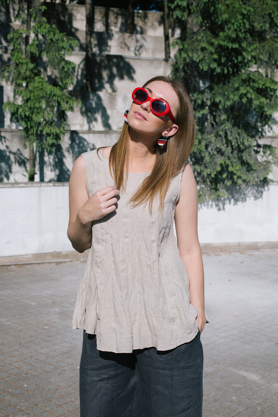 Open Back Trapeze Linen Top, Loose Sleeveless Summer Blouse, Slow ...