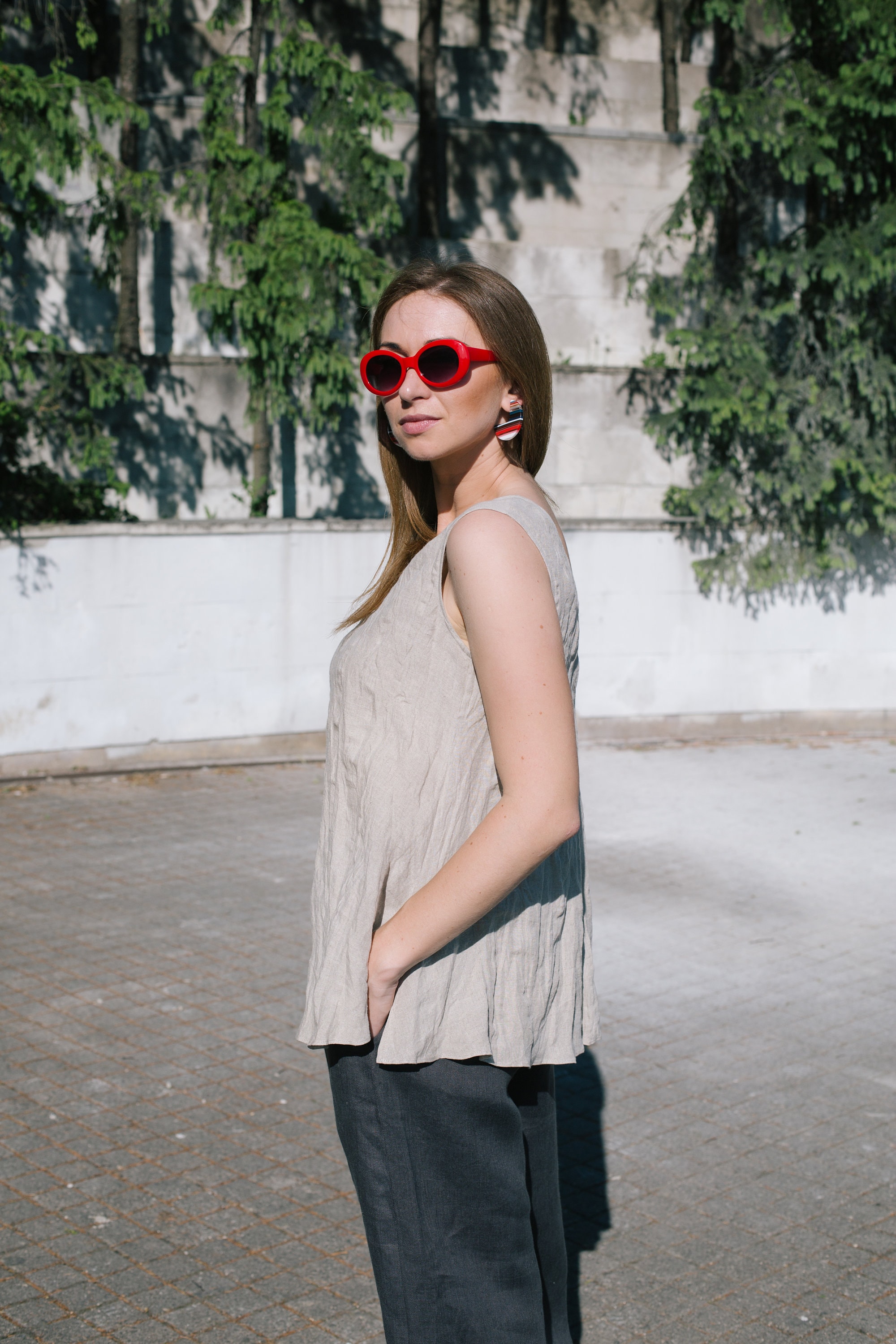 Open Back Trapeze Linen Top, Loose Sleeveless Summer Blouse, Slow ...