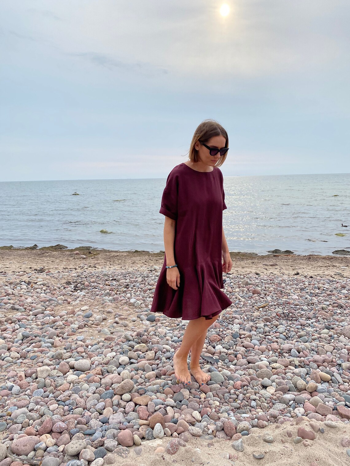 Boxy Linen Dress With Pockets, Oversized Loose Vacation Dress, Plus ...