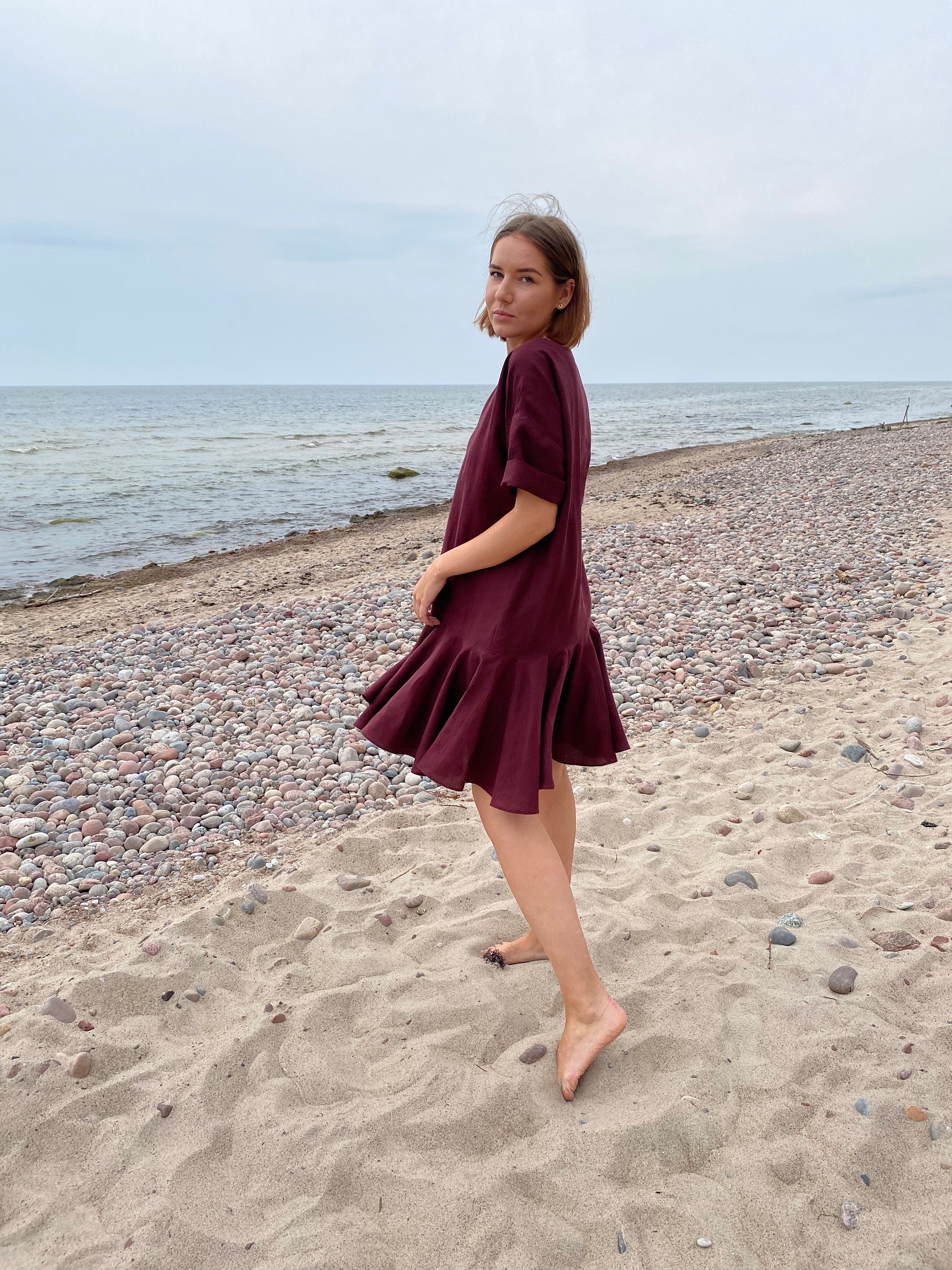 Boxy Linen Dress With Pockets, Oversized Loose Vacation Dress, Plus ...