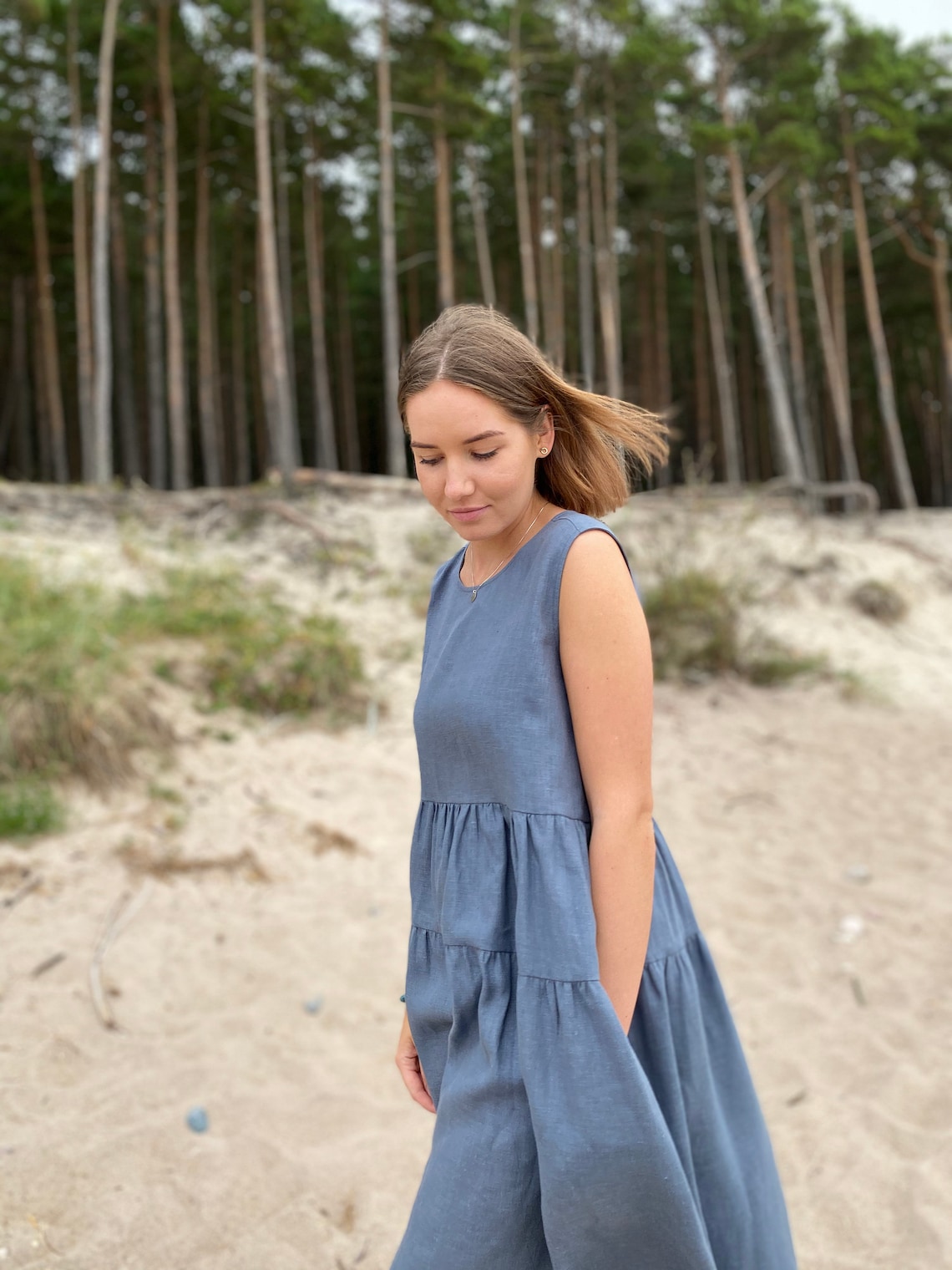 Loose Linen Dress Maxi Smock Dress With Pockets Slow - Etsy