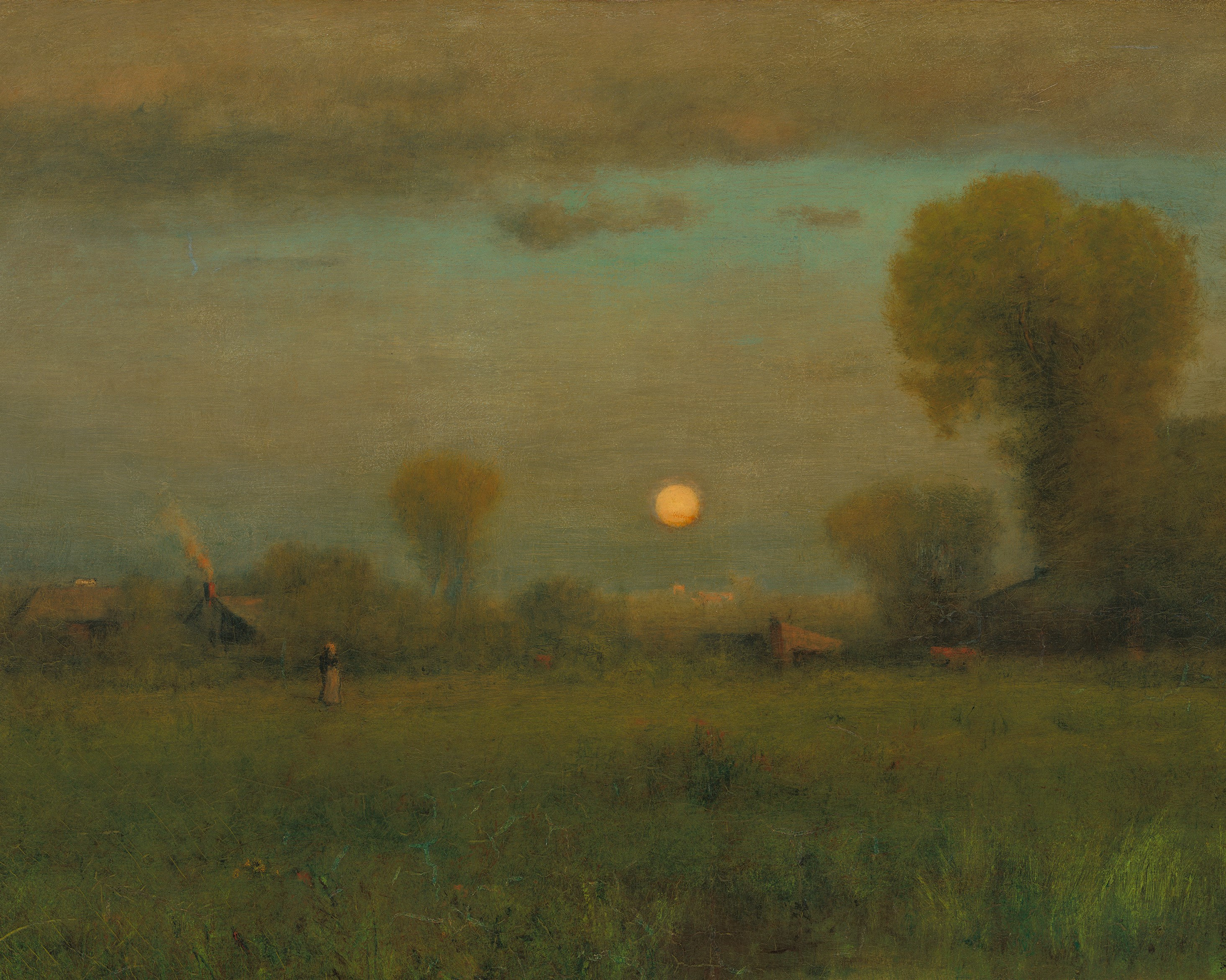 Antique Moonlight Landscape Oil Painting Printable Vintage | Etsy