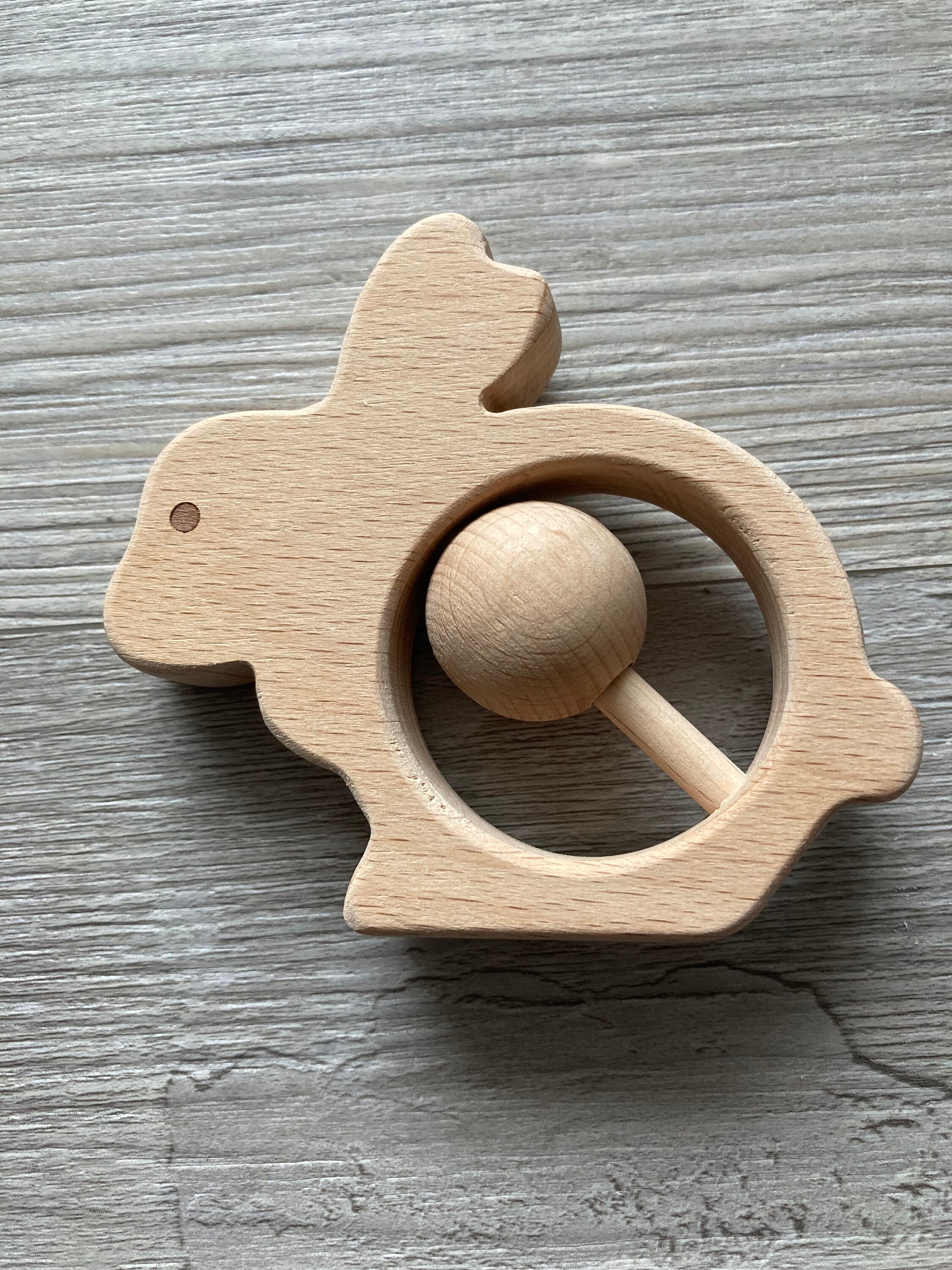 Wooden Rabbit Rattle Natural Wood Rattle Etsy