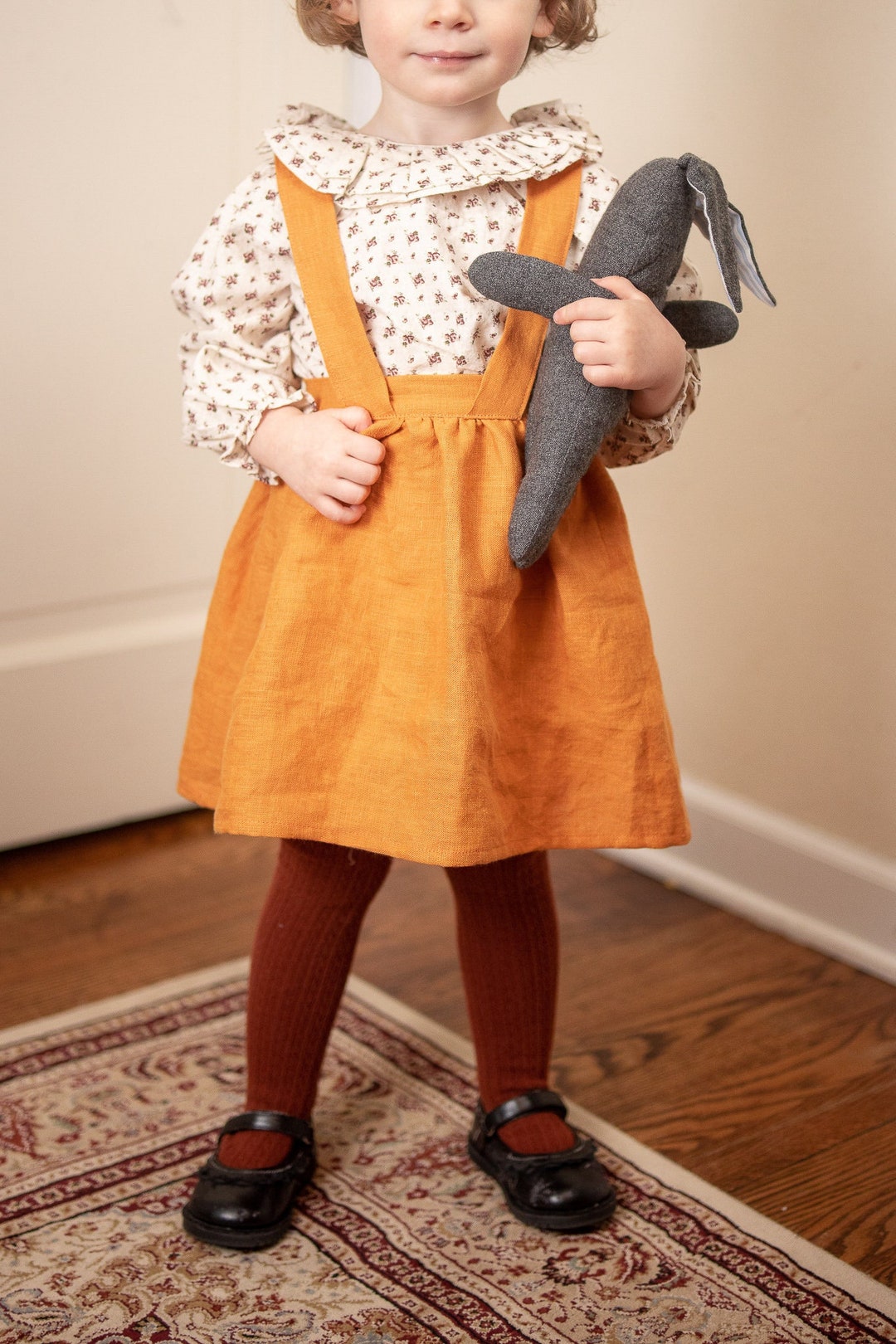 Girl's Pinafore Dress, Linen Jumper Dress, Fall Toddler Apron Pinafore ...