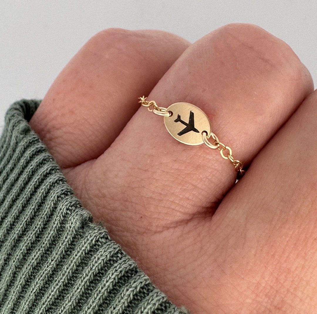Custom Engraved Airplane Chain Ring, 14K Gold Filled Chain Ring With ...