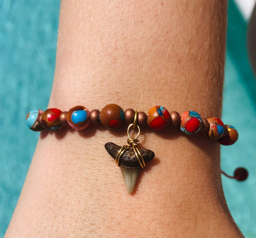 Shark Tooth Bracelet, Shark Bracelet, Adjustable Bracelet, Beaded ...