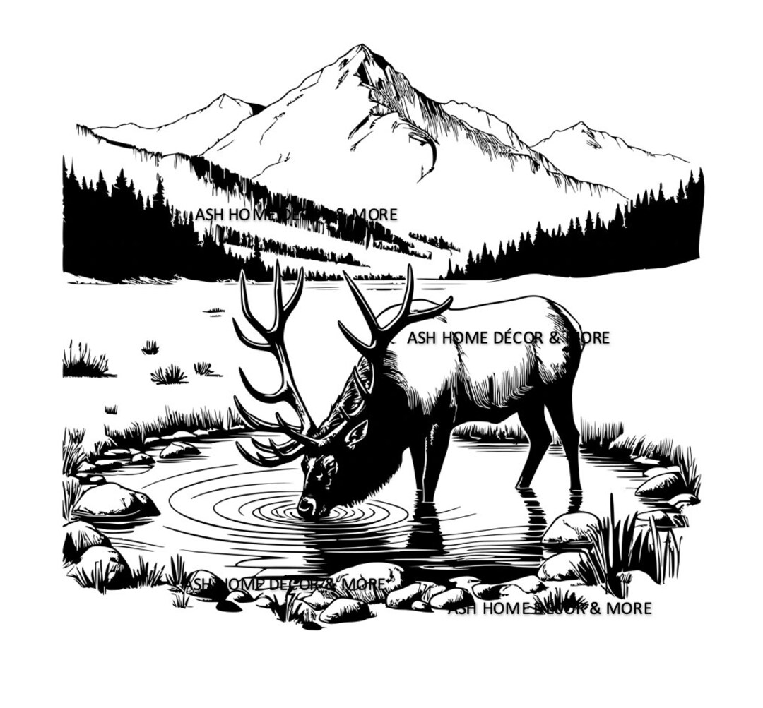 Bull Elk Wallow Scene SVG: Mountain Nature Hunting Design (digital ...