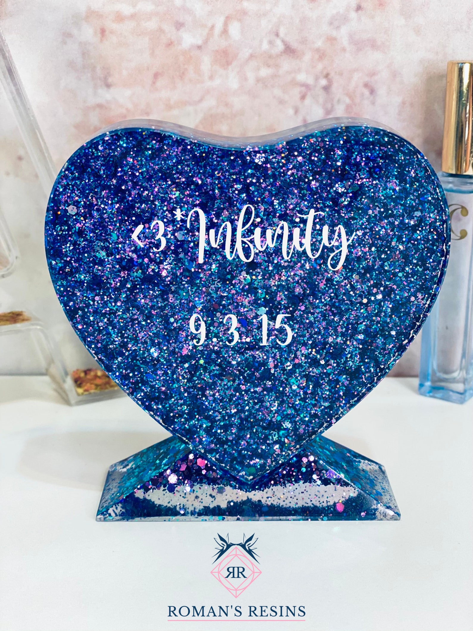 Personalized Resin Heart Frame and Stand - Jelly “opaque” or Glitter ...