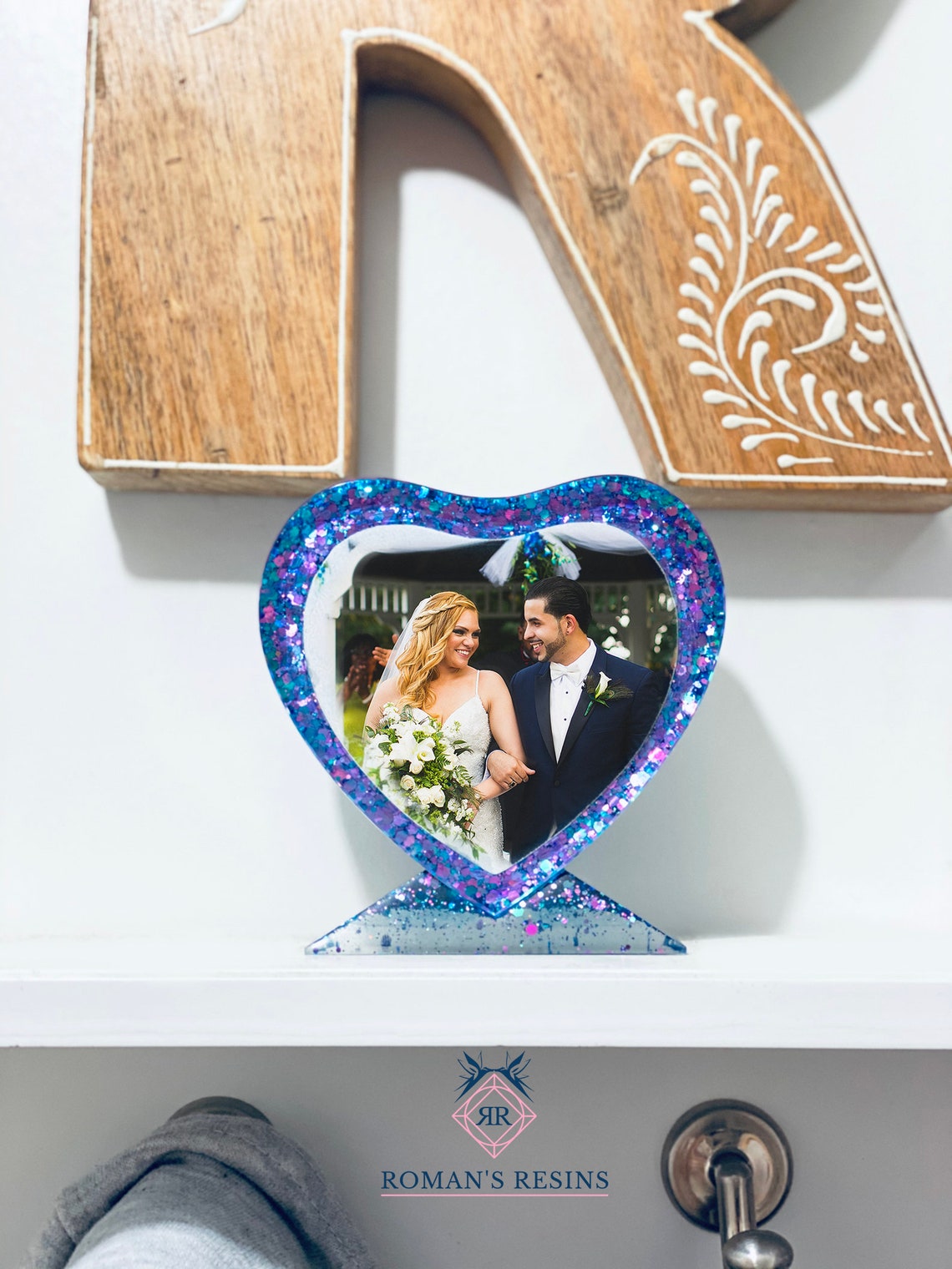 Personalized Resin Heart Frame and Stand - Jelly “opaque” or Glitter ...