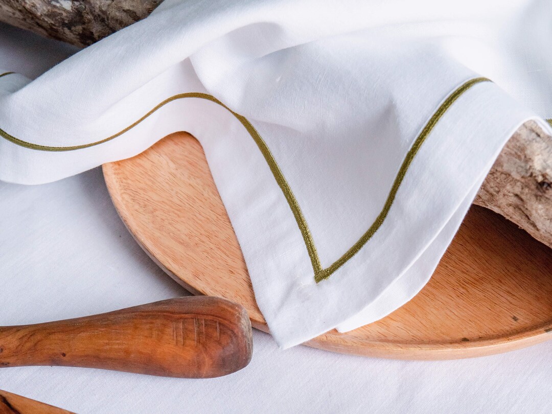 Embroidered Napkins, White Linen Napkins With Single-line Embroidery ...