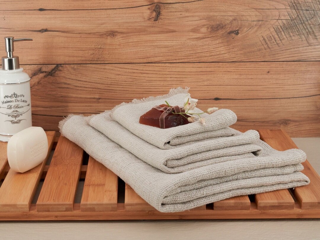 Waffle Linen Spa Towel Set. Beige Spa Towels. Bathroom Towel - Etsy