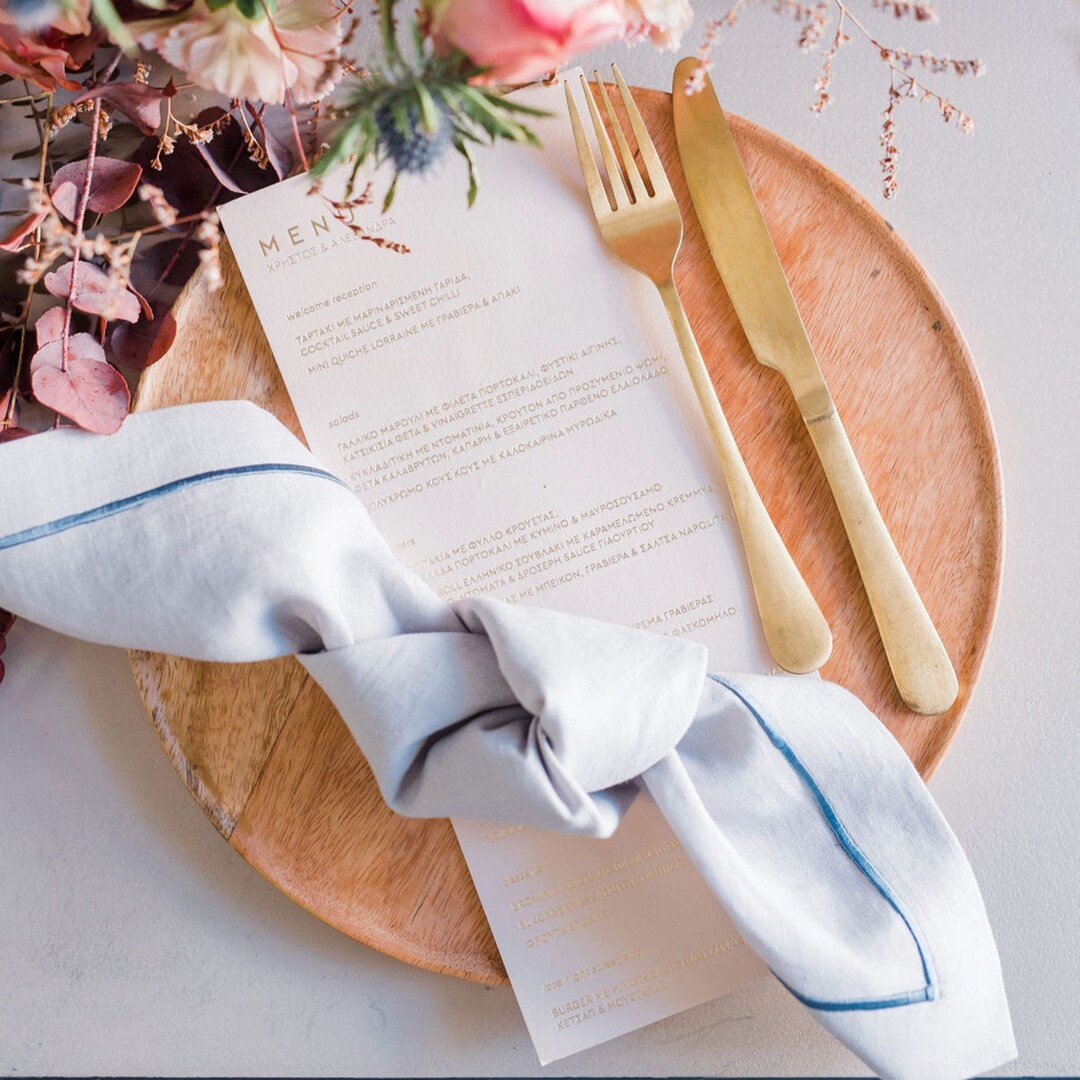 Linen Napkins With Blue Embroidery - Dinner Napkins - Cloth Napkins ...