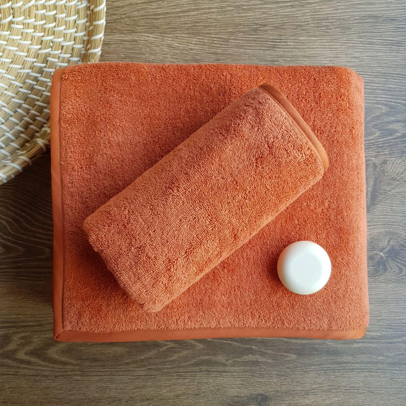 Organic Cotton Orange Bath Towels, Custom Bathroom Towels, Organic Hand ...