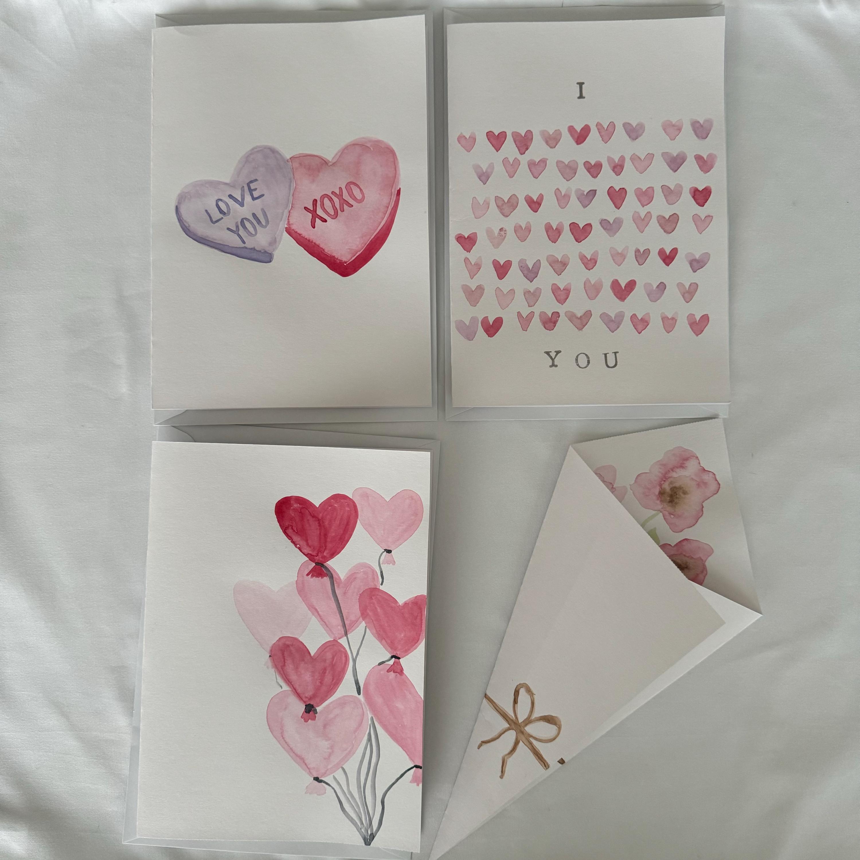 Set of 4 Hand-painted Watercolor Valentines Day Cards with Envelopes - Etsy