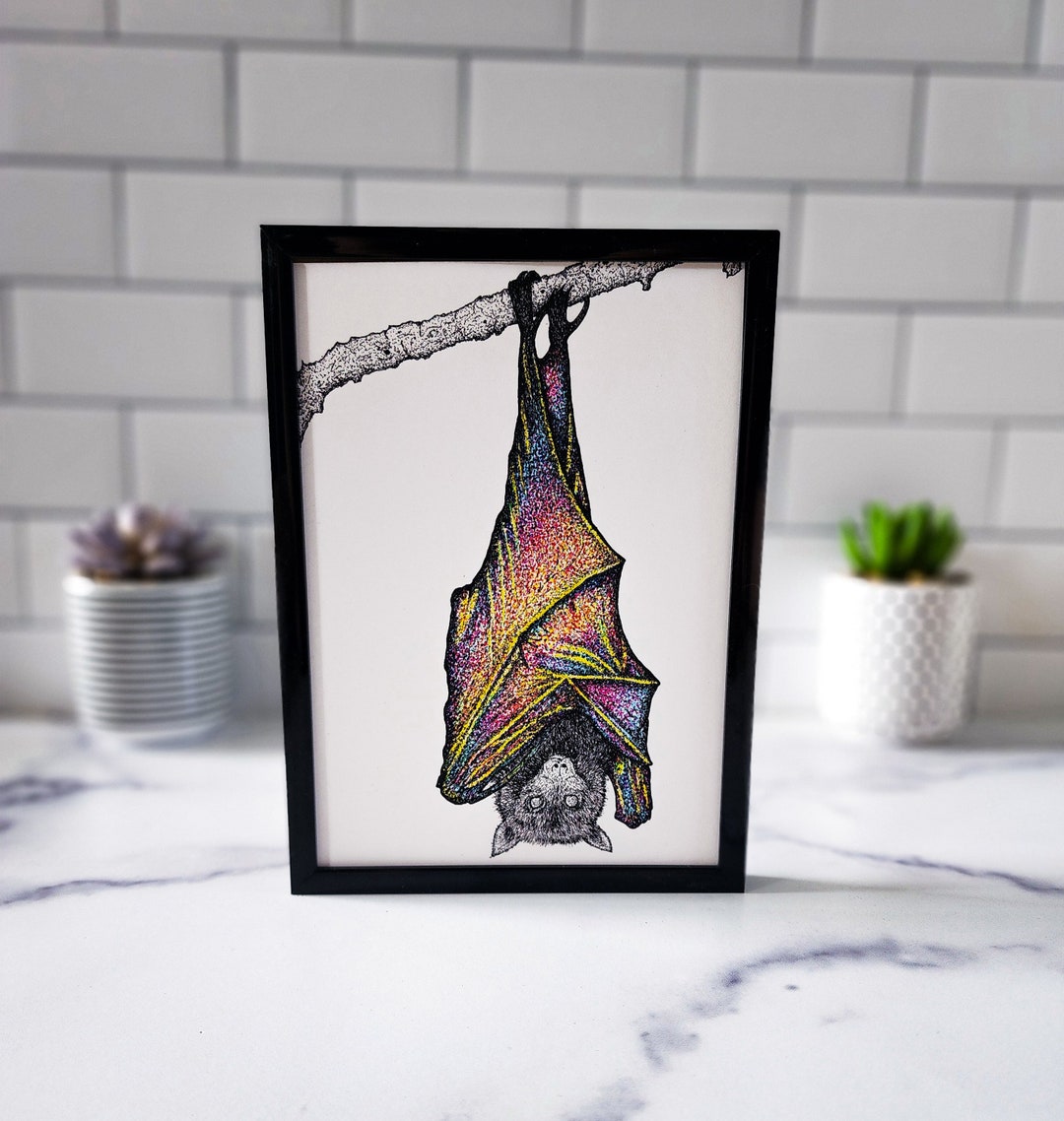 Colorful Bat Art Print | Hand Drawn With a Million Little Dots - Etsy