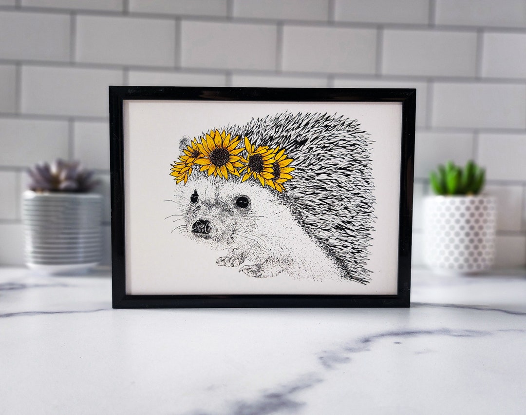 Hedgehog Sunflower Art Print | Hand Drawn - Etsy
