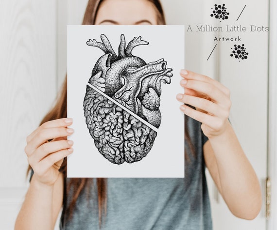 Heart/Brain Art Print Hand Drawn With A Million Little Dots | Etsy
