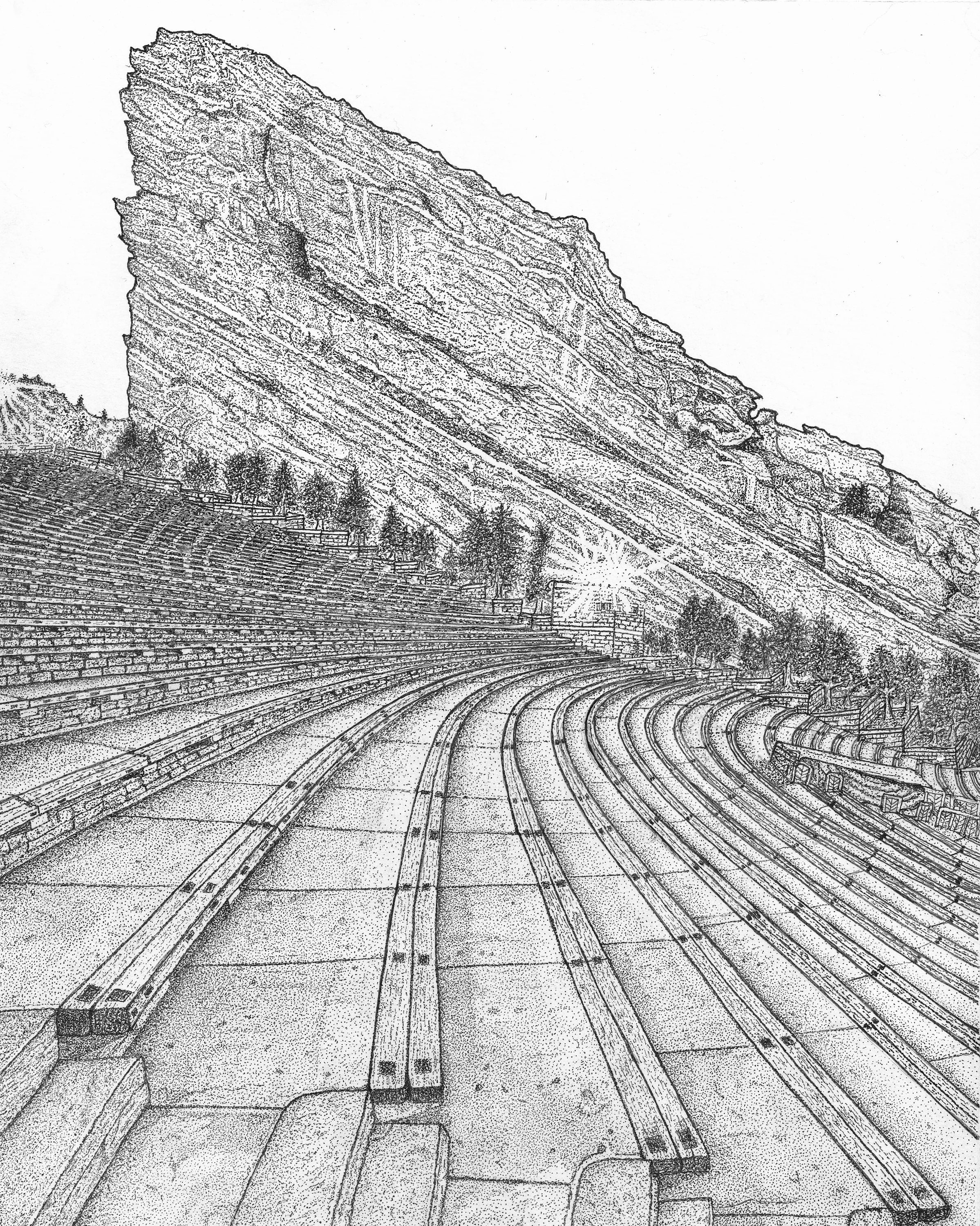Red Rocks Amphitheater Colorado Art Print | Hand Drawn With a Million ...
