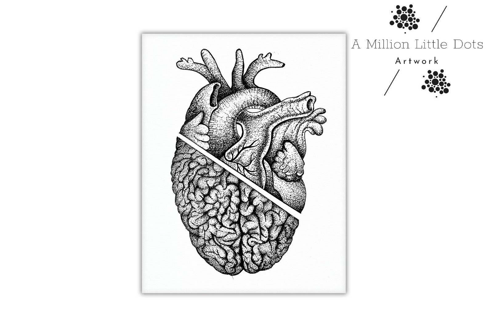 Heart/Brain Art Print Hand Drawn With A Million Little Dots | Etsy