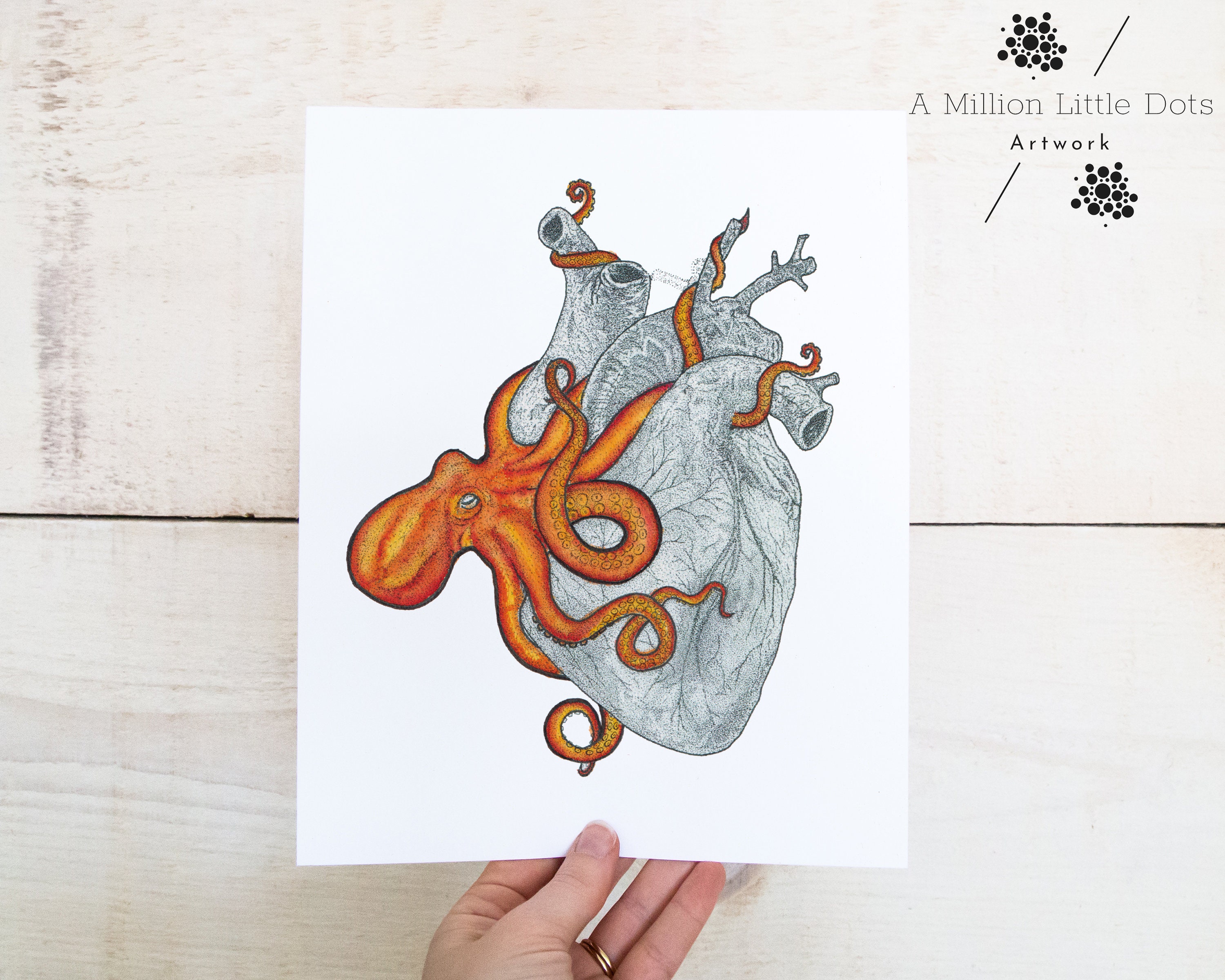 Colored Octopus With Heart Art Print Many Colors Available | Etsy