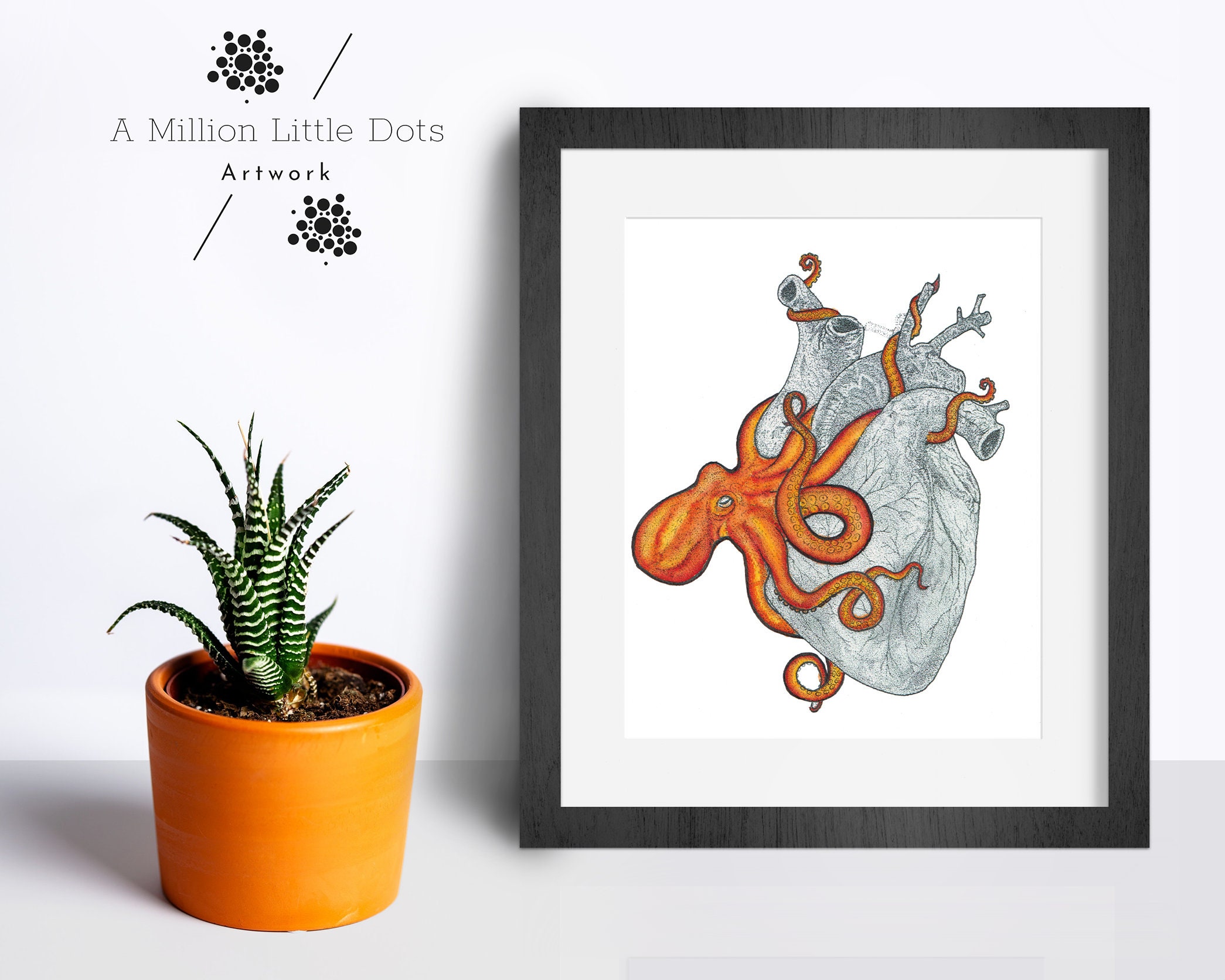 Colored Octopus With Heart Art Print Many Colors Available | Etsy
