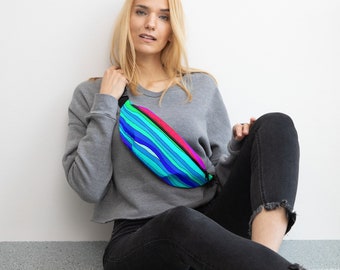Colorful Fanny Pack, Vegan Leather Hip Bag, Patchwork Sling Bag With ...