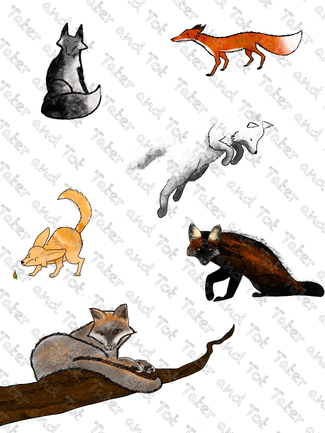 Watercolor Fox Bundle, Six Fox PNG Digital Designs, Fox Sublimation ...