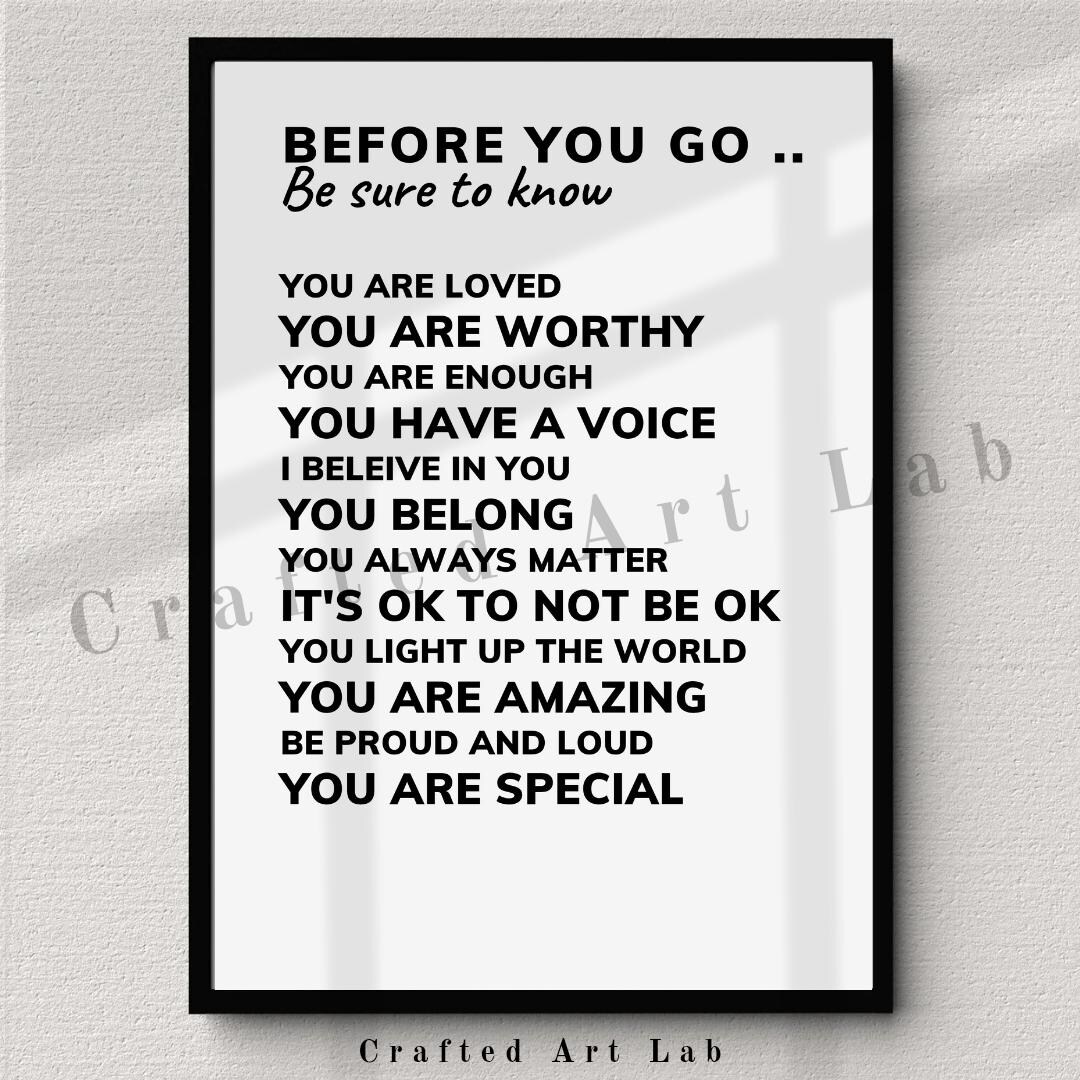 Before You Go Quote Print | Positive Affirmation Wall Art | Mental ...