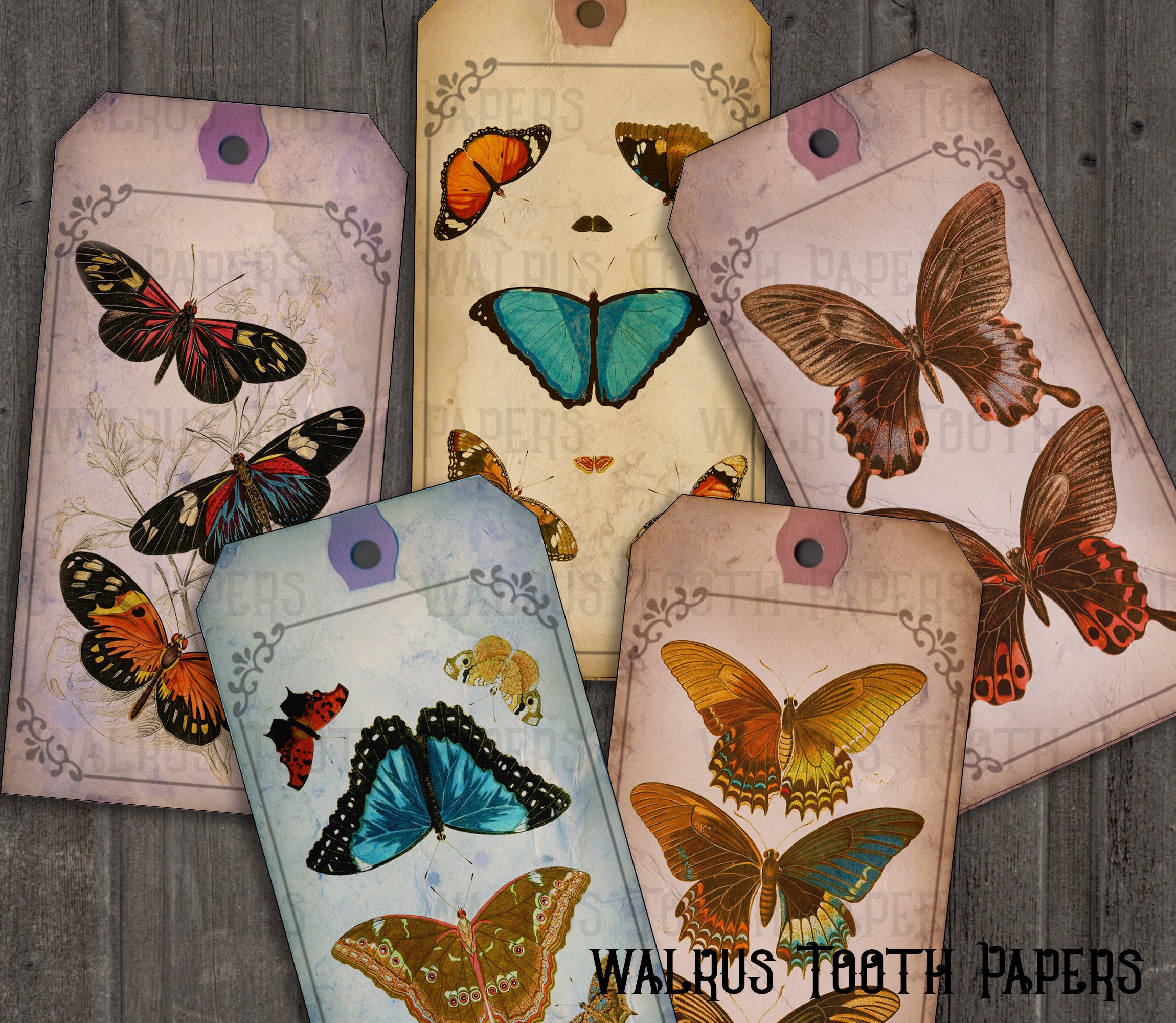 Vintage BUTTERFLY TAGS Printable Ephemera, Instant Download, Digital ...