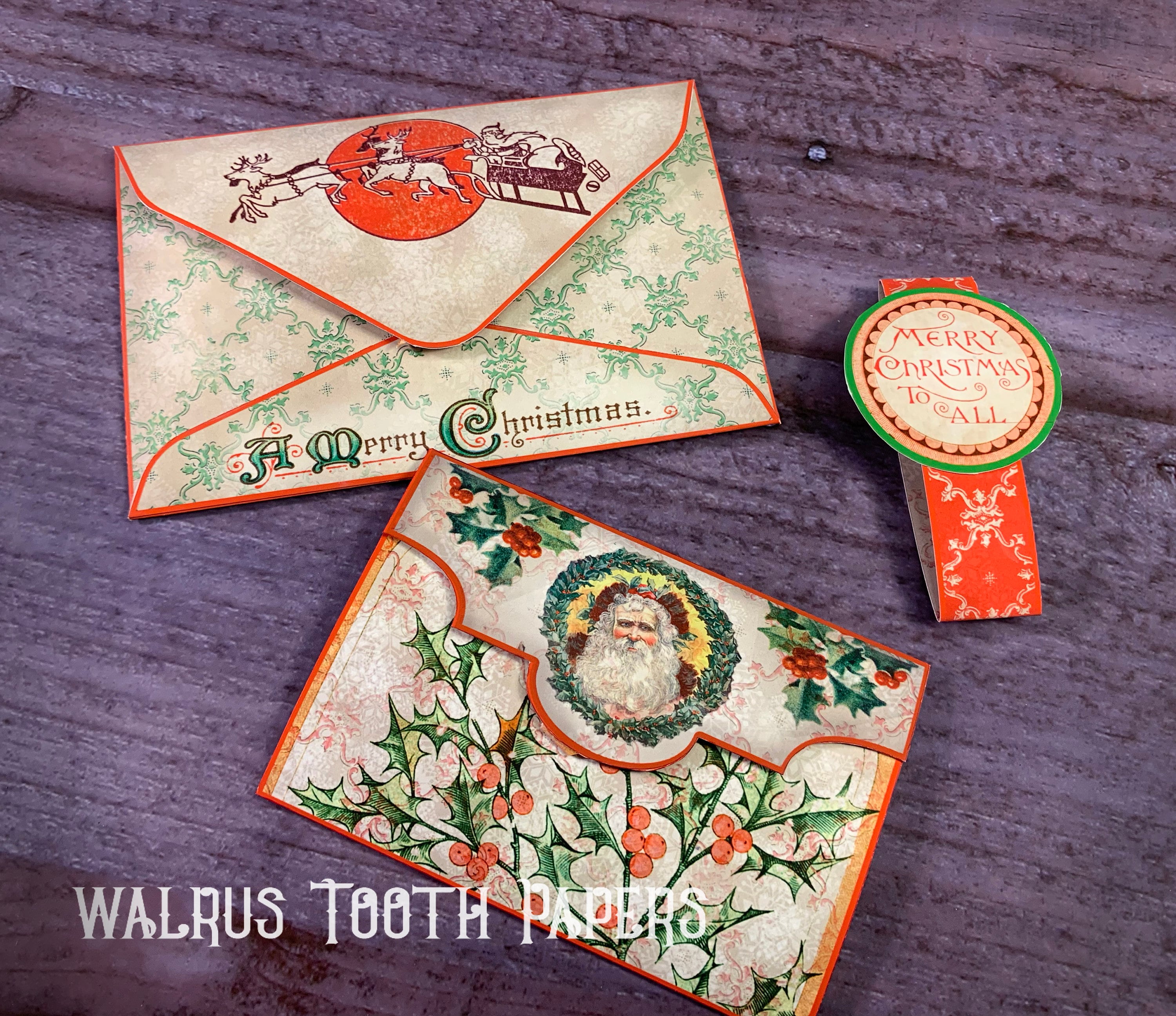 Printable Christmas GIFT CARD HOLDER, Instant Download, Vintage Santa ...