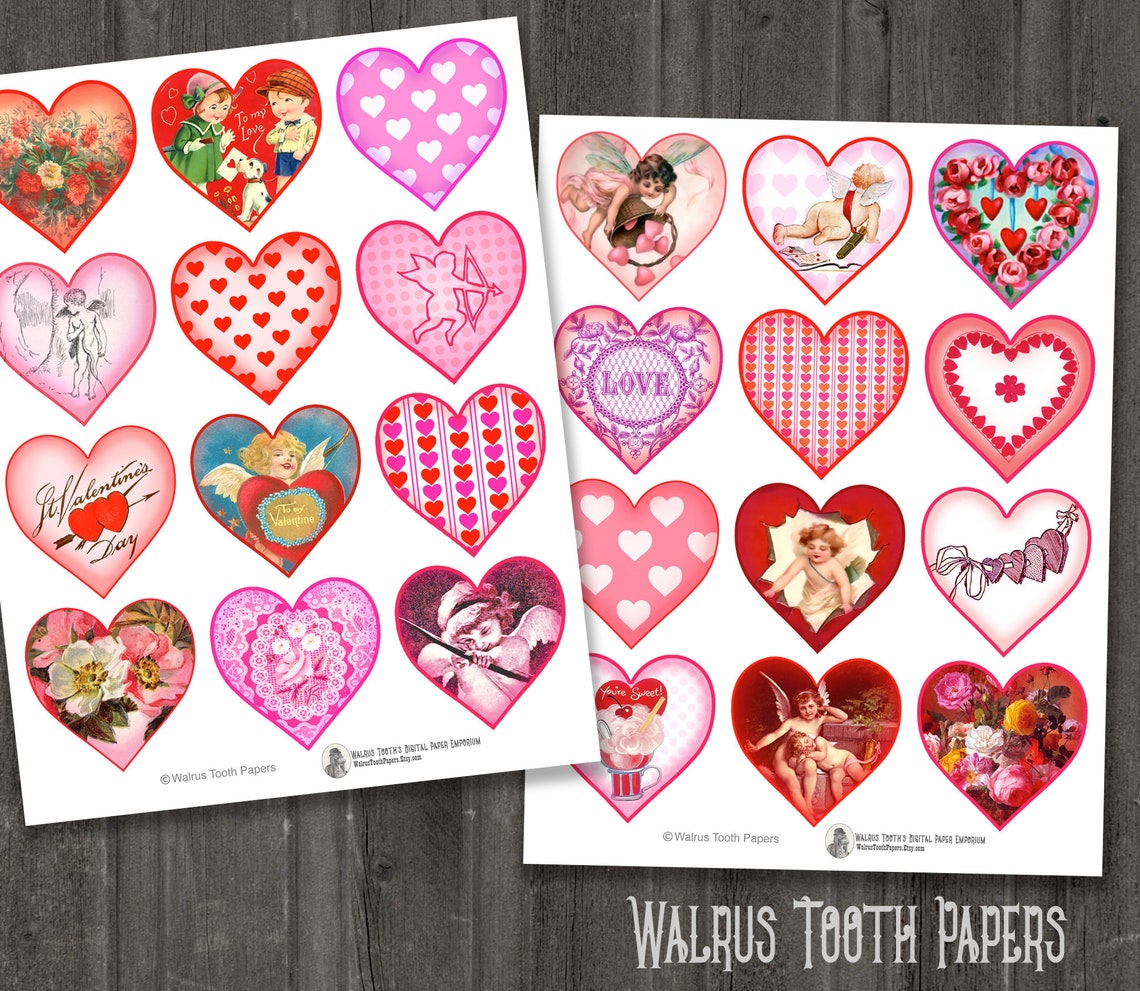 Printable VALENTINES HEARTS - Print at Home - Fussy Cut - Instant ...